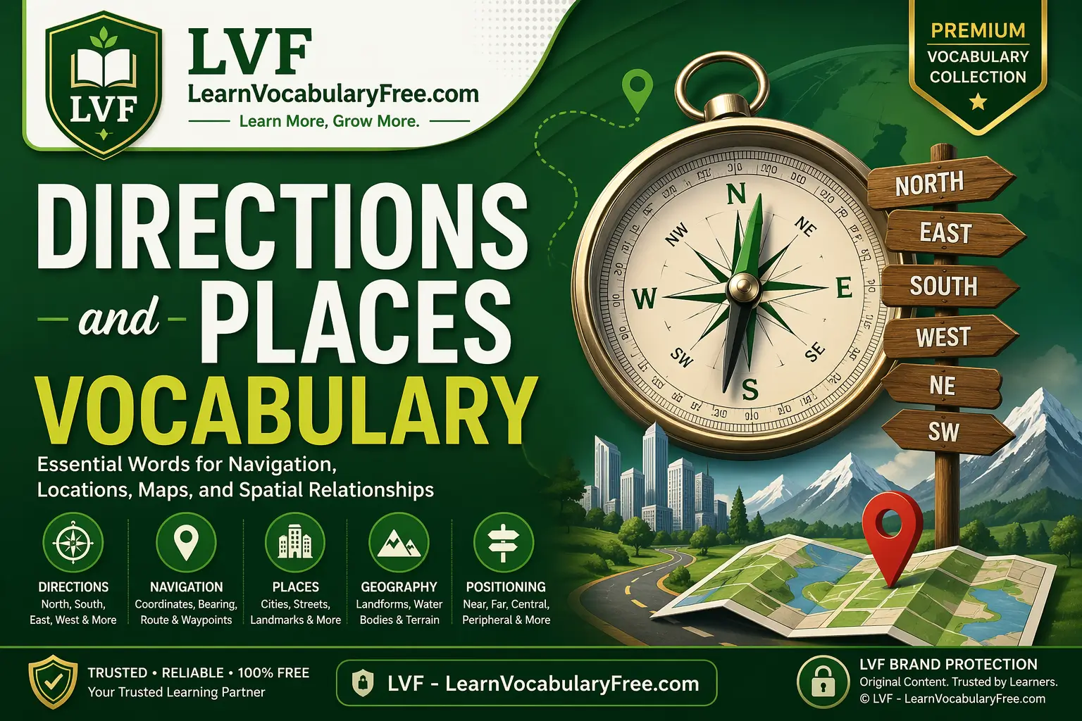 Directions and Places Vocabulary List: Location, Maps, Navigation ...