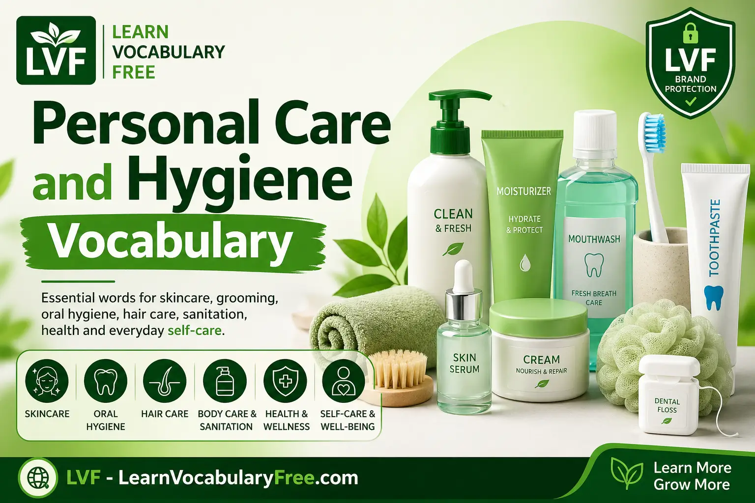 Personal Care and Hygiene Vocabulary List with Meanings and Examples